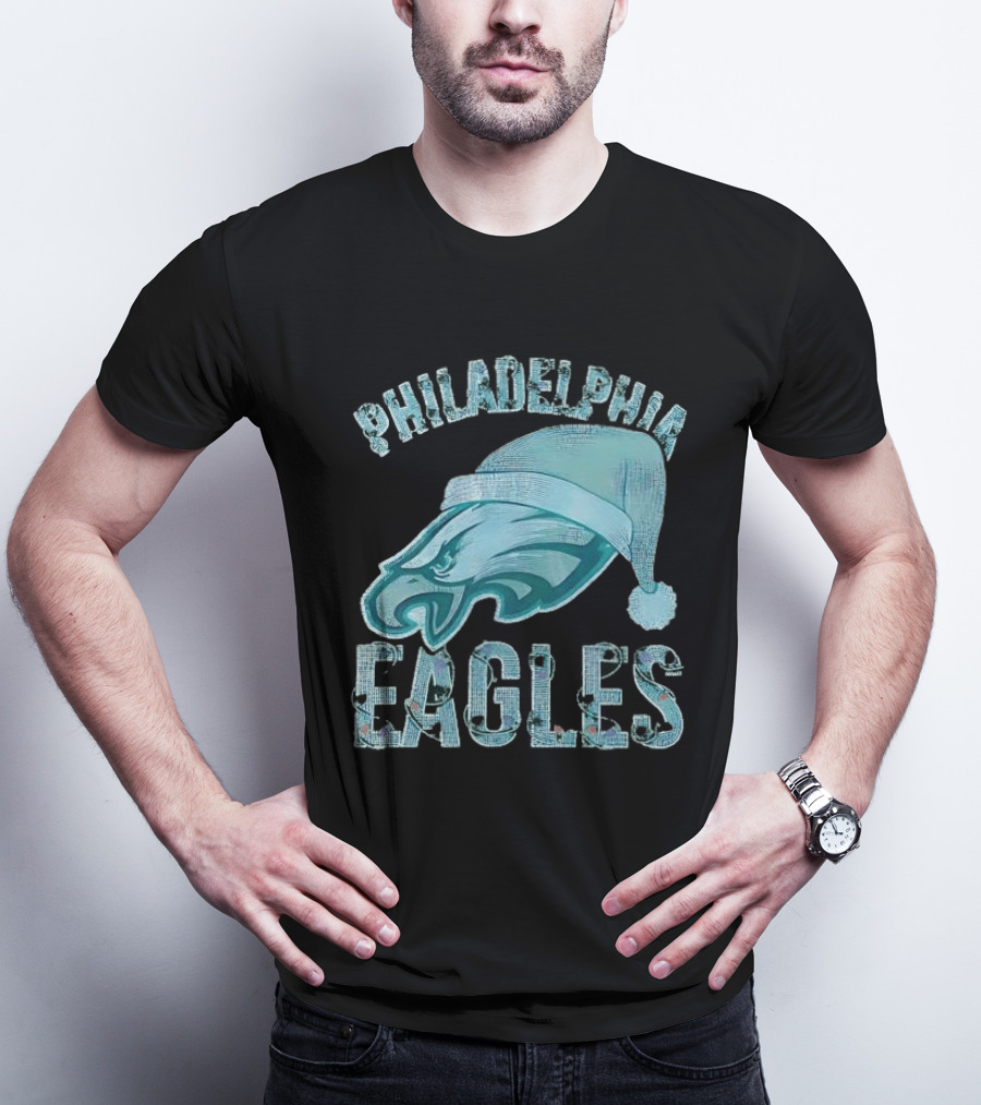Philadelphia Eagles Festive Holiday Stone Studded Santa Hat T-Shirt