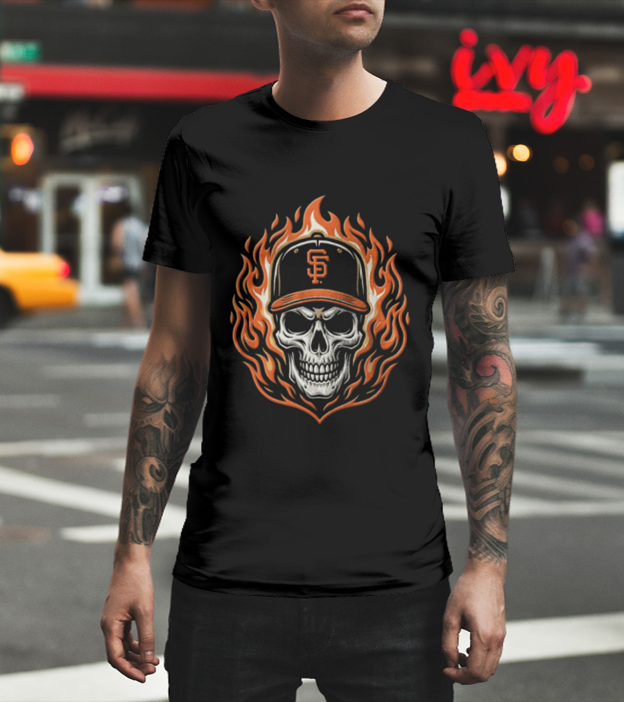 San Francisco Giants Skull Flames Baseball Cap T-Shirt