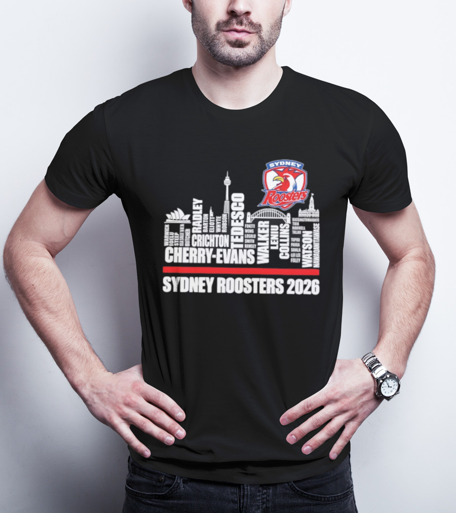 Sydney Roosters 2026 Tedesco Cherry Evans Walker Collins Skyline T-Shirt