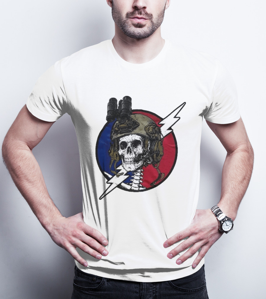 Grateful Dead Carry The Fire Skull With Helmet Lightning Bolt Blue Red Circle T-Shirt