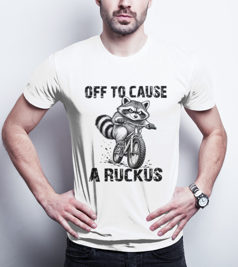 Raccoon Off To Cause A Ruckus Mischievous Adventure T-Shirt