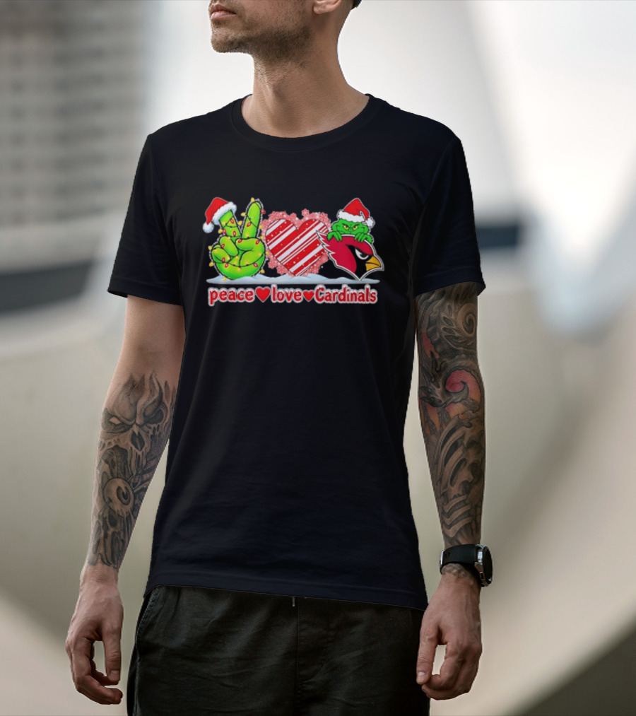 Arizona Cardinals Grinch Peace Love Cardinals Christmas T-Shirt