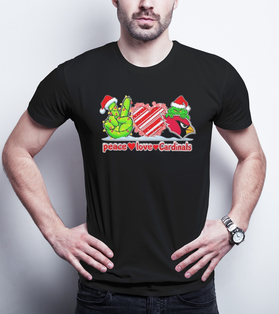 Arizona Cardinals Grinch Peace Love Cardinals Christmas T-Shirt