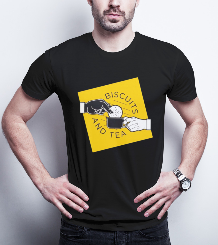 Biscuits And Tea Dipping Cartoon Illustration Yellow T-Shirt
