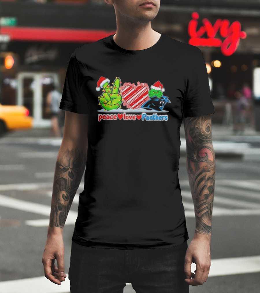 Peace Love Panthers Carolina Christmas Grinch T-Shirt