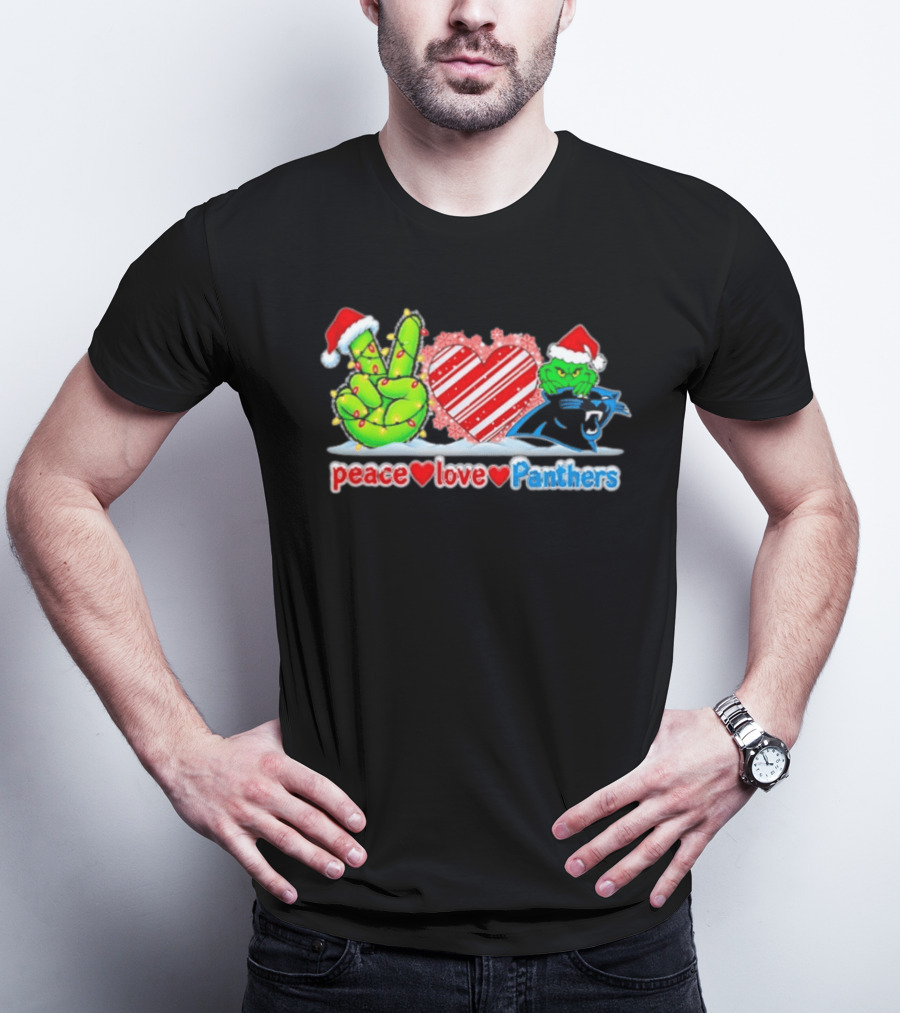 Peace Love Panthers Carolina Christmas Grinch T-Shirt