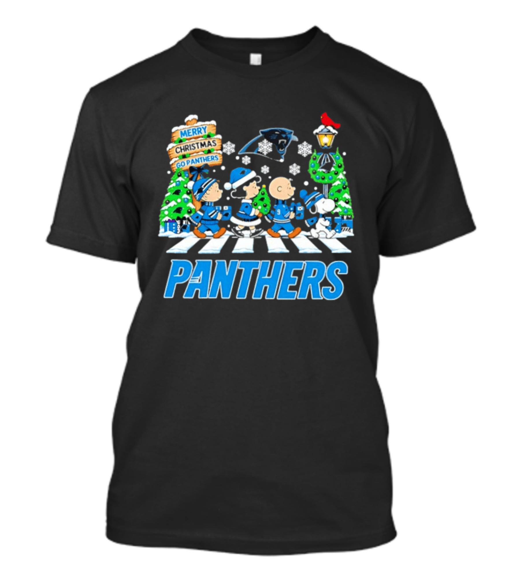 Carolina Panthers Peanuts Abbey Road Christmas Merry Go Panthers T-Shirt