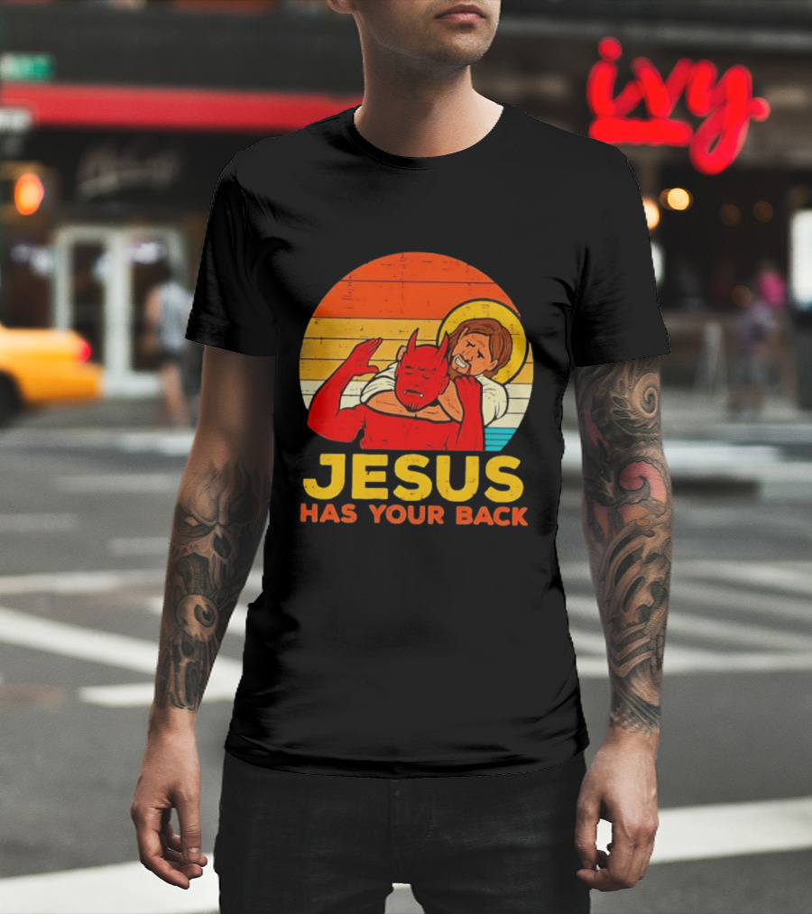 Jesus Has Your Back Devil Wrestling Retro Sunset T-Shirt