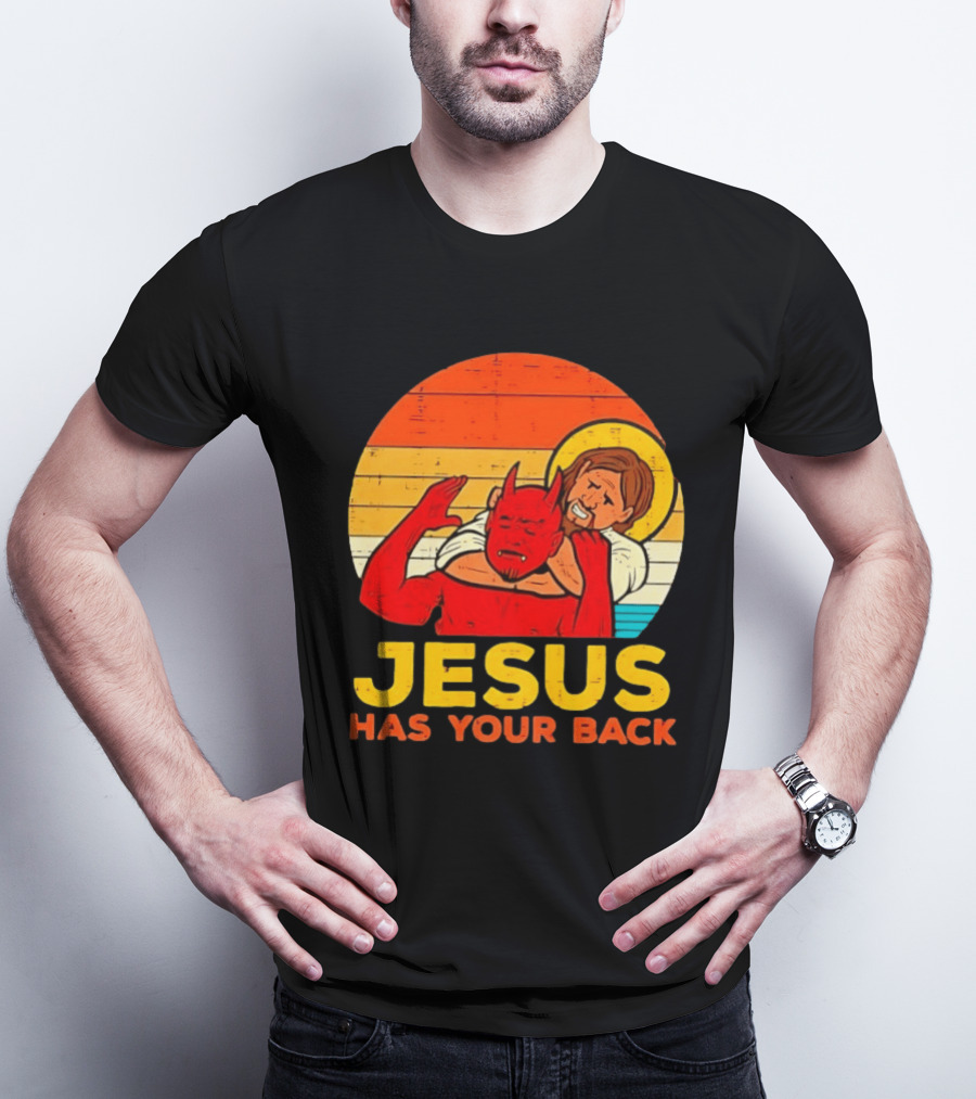 Jesus Has Your Back Devil Wrestling Retro Sunset T-Shirt