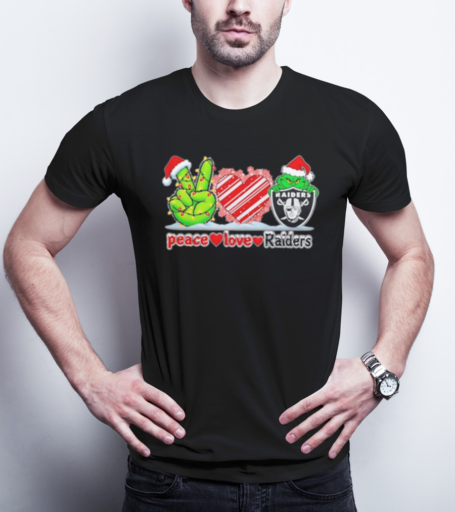 Peace Love Raiders Christmas Grinch Raiders T-Shirt