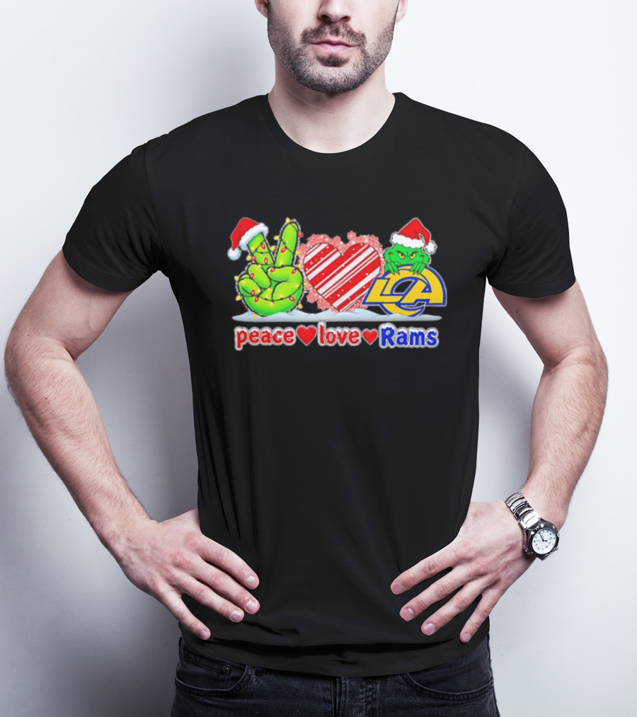 Peace Love Rams Grinch Christmas Los Angeles Rams T-Shirt