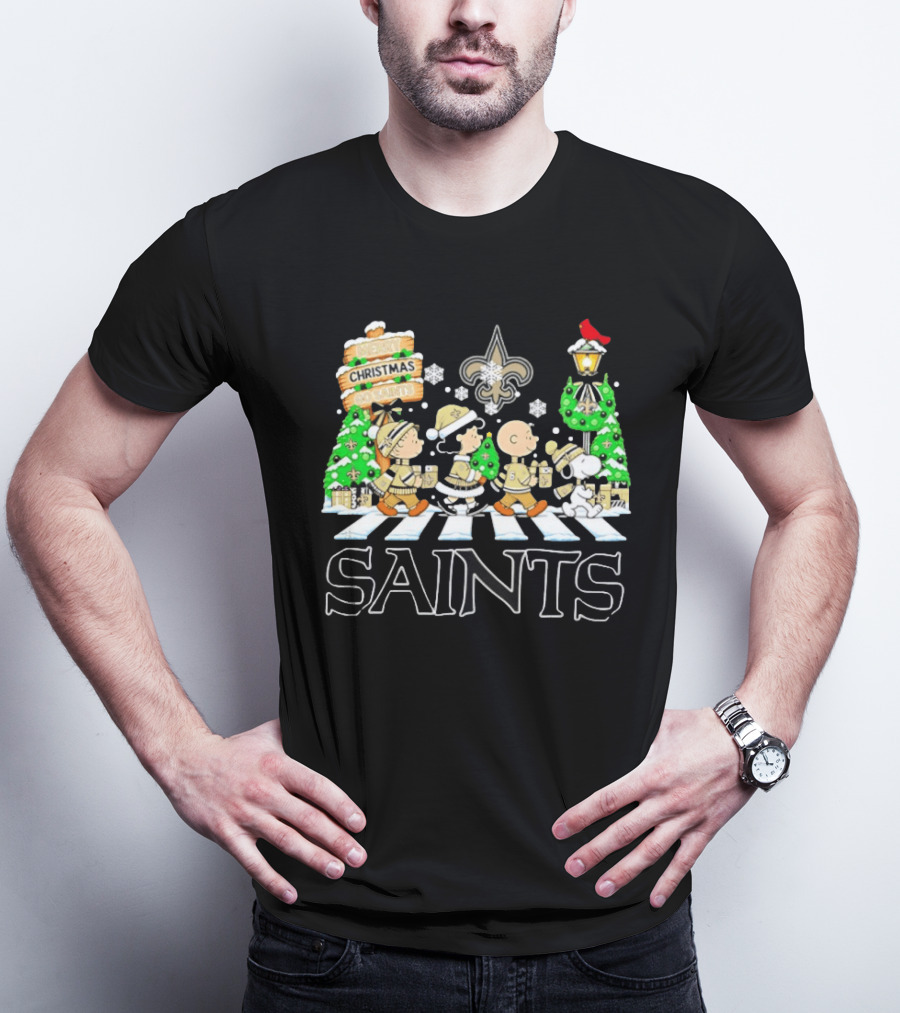 New Orleans Saints Peanuts Characters Christmas Abbey Road T-Shirt