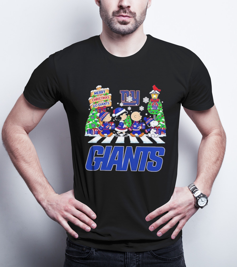 Merry Christmas Go Giants NY Peanuts Abbey Road Snowflakes T-Shirt