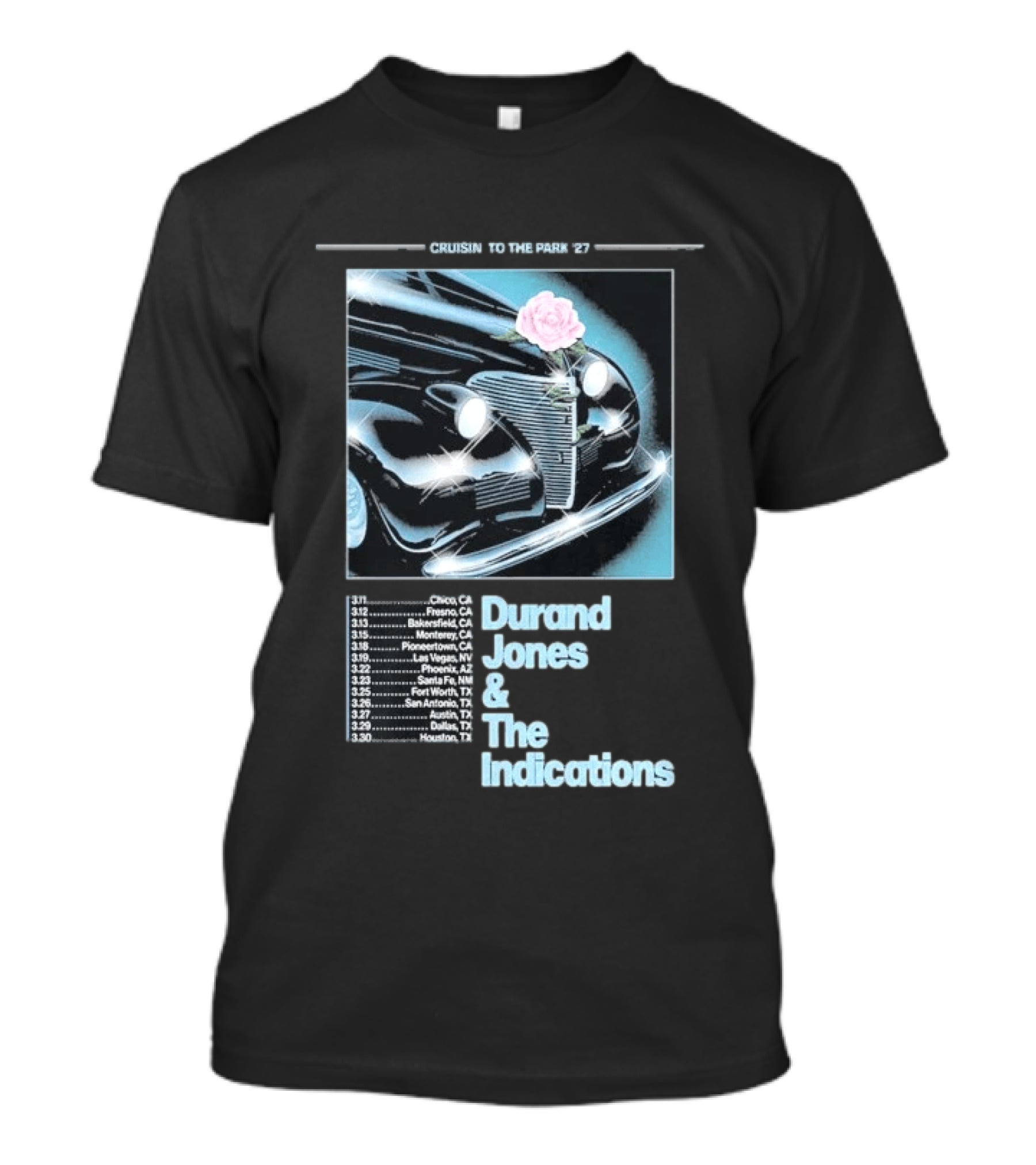 Durand Jones And The Indications 2027 Cruisin To The Park Tour Dates Classic Car And Rose T-Shirt