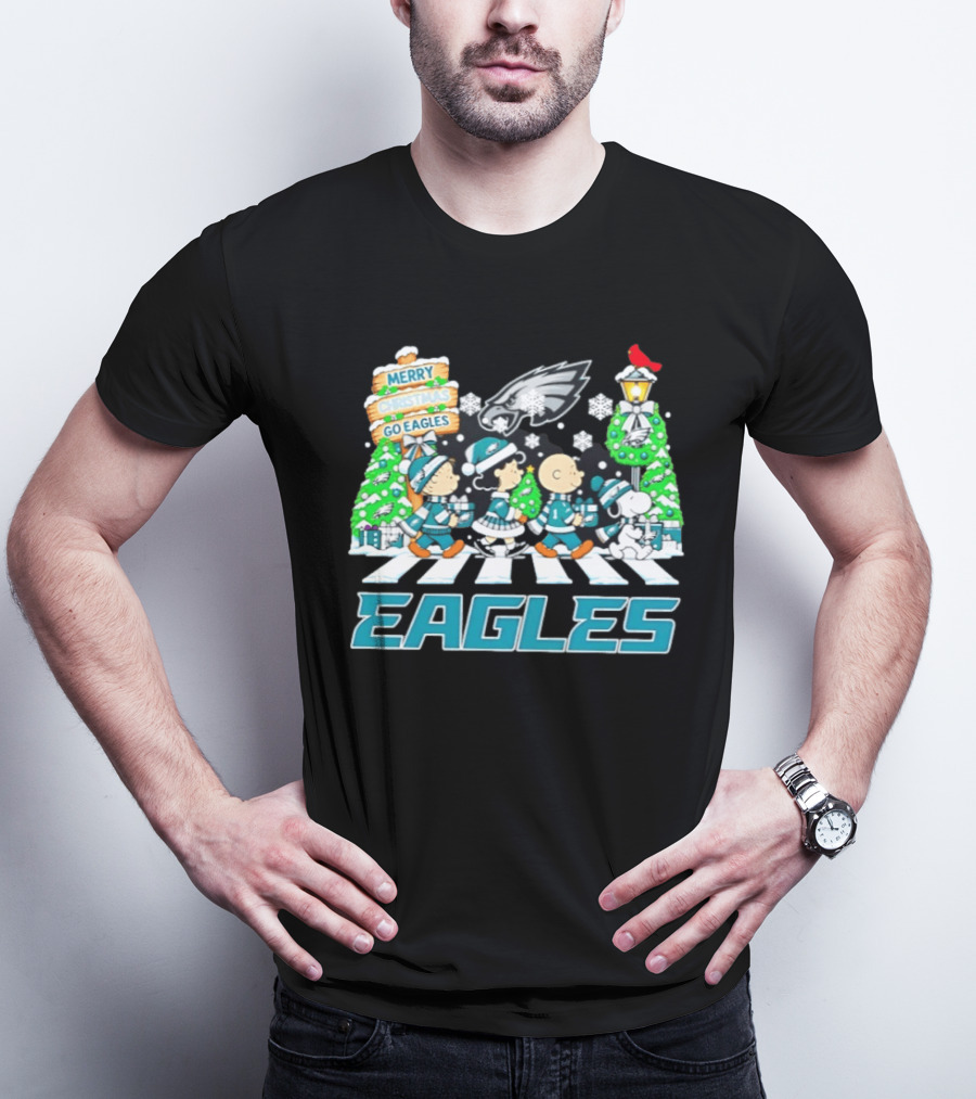 Eagles Peanuts Christmas Abbey Road Merry Christmas Go Eagles T-Shirt