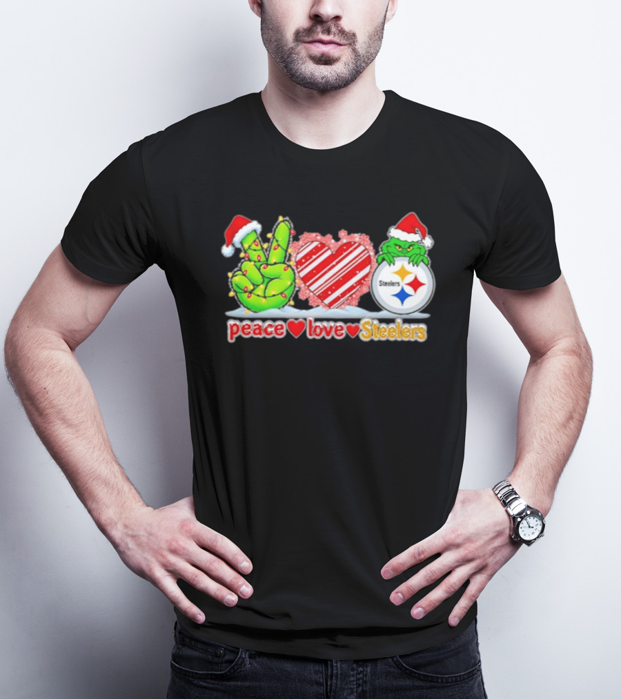 Pittsburgh Steelers Grinch Peace Love Christmas T-Shirt