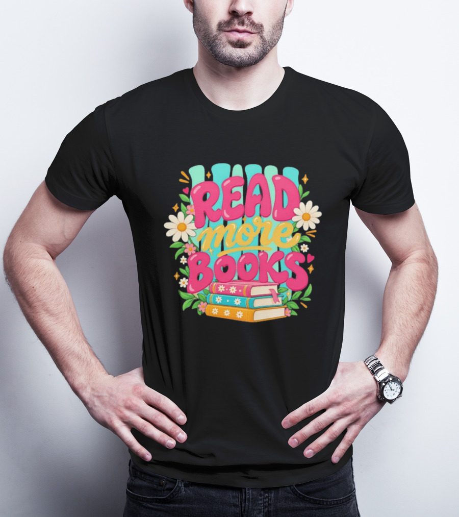 Read More Books Colorful Floral Stack With Daisies T-Shirt