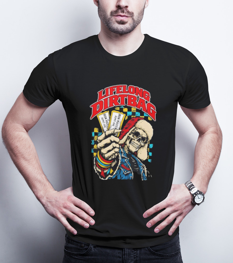 Lifelong Dirtbag Skeleton Iron Maiden Concert Tickets T-Shirt