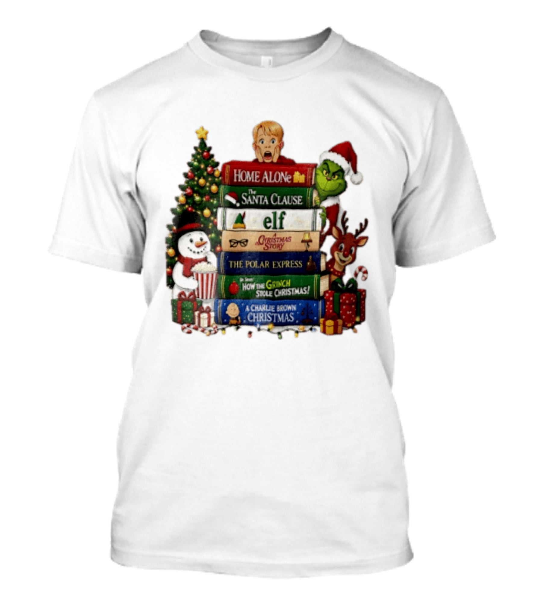 Home Alone Grinch Elf Polar Express Santa Claus Christmas Story Charlie Brown Movies Stack T-Shirt