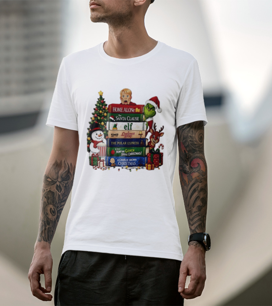 Home Alone Grinch Elf Polar Express Santa Claus Christmas Story Charlie Brown Movies Stack T-Shirt