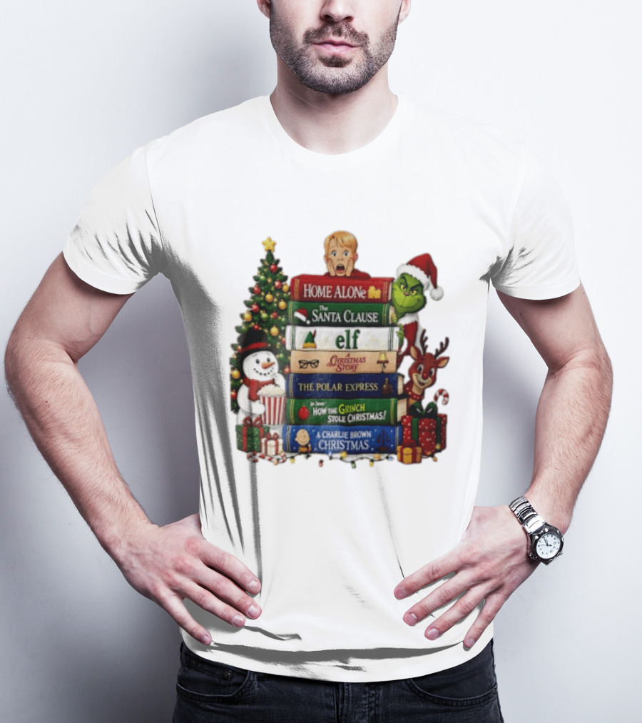 Home Alone Grinch Elf Polar Express Santa Claus Christmas Story Charlie Brown Movies Stack T-Shirt