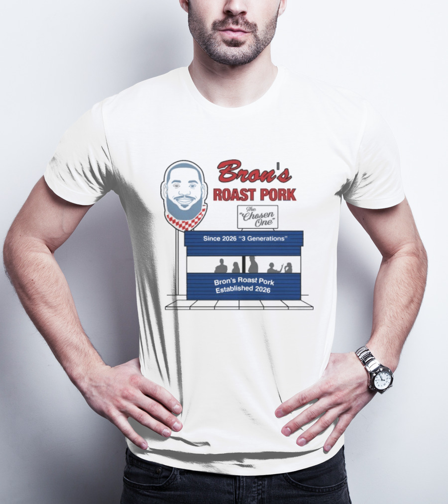 Bron's Roast Pork The Chosen One 2026 LeBron James Grill Stand T-Shirt