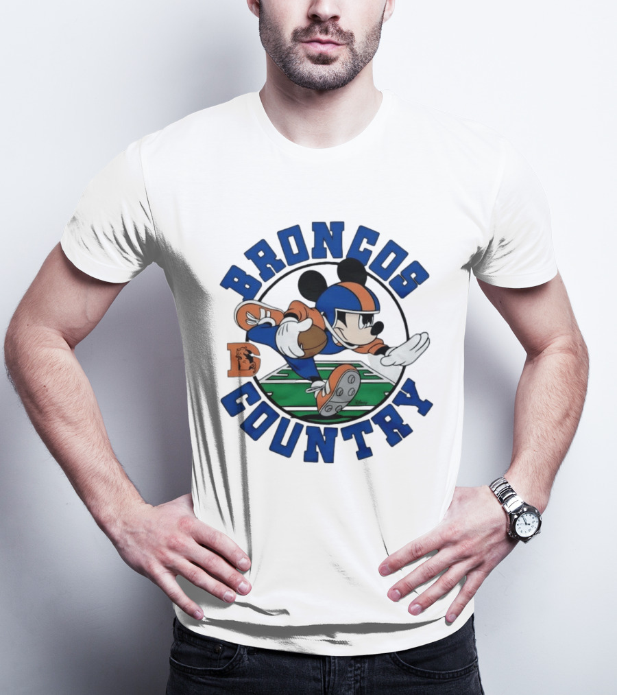 Mickey Mouse Broncos Country Football Action T-Shirt
