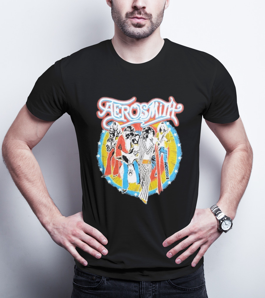 Aerosmith Vintage Debut Band Illustration With Classic Rock Group Image T-Shirt