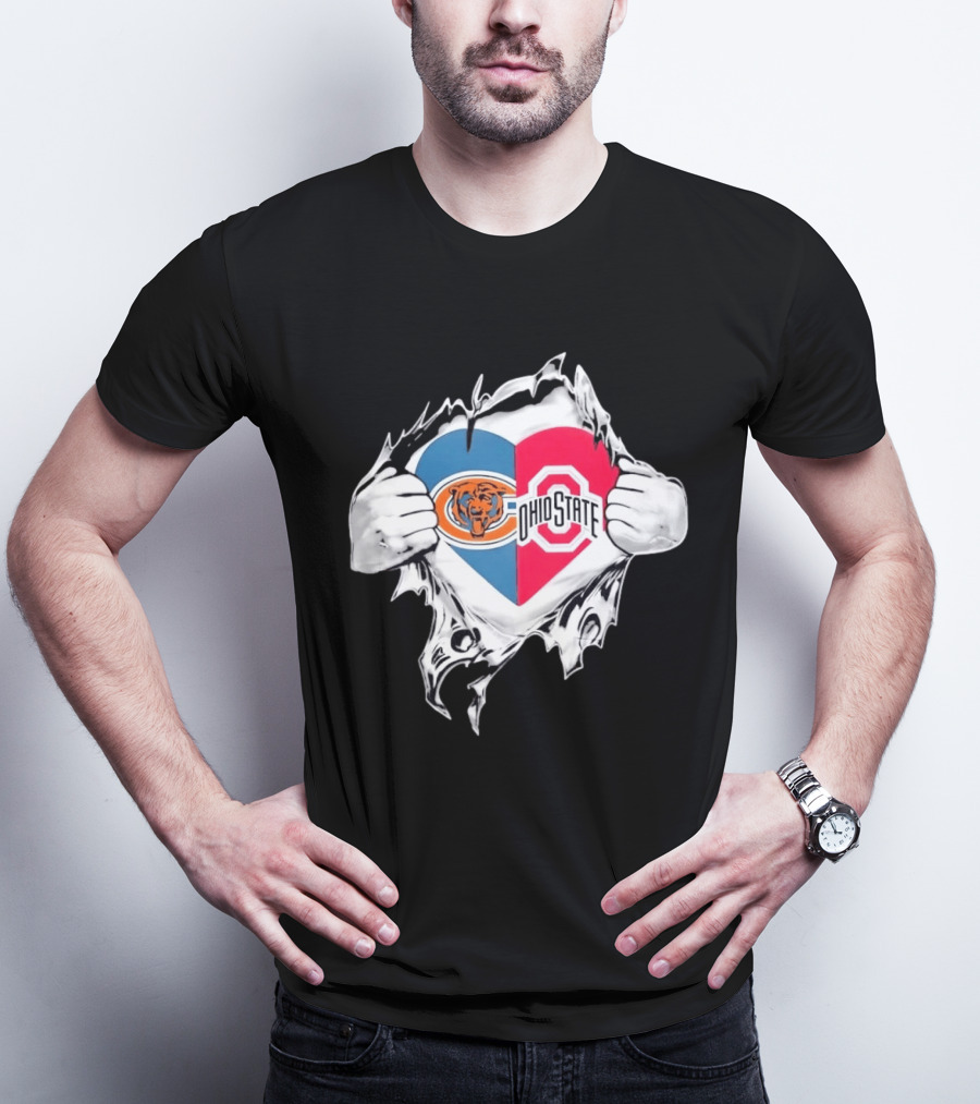 Heart Shaped Chicago Bears Ohio State Mashup T-Shirt