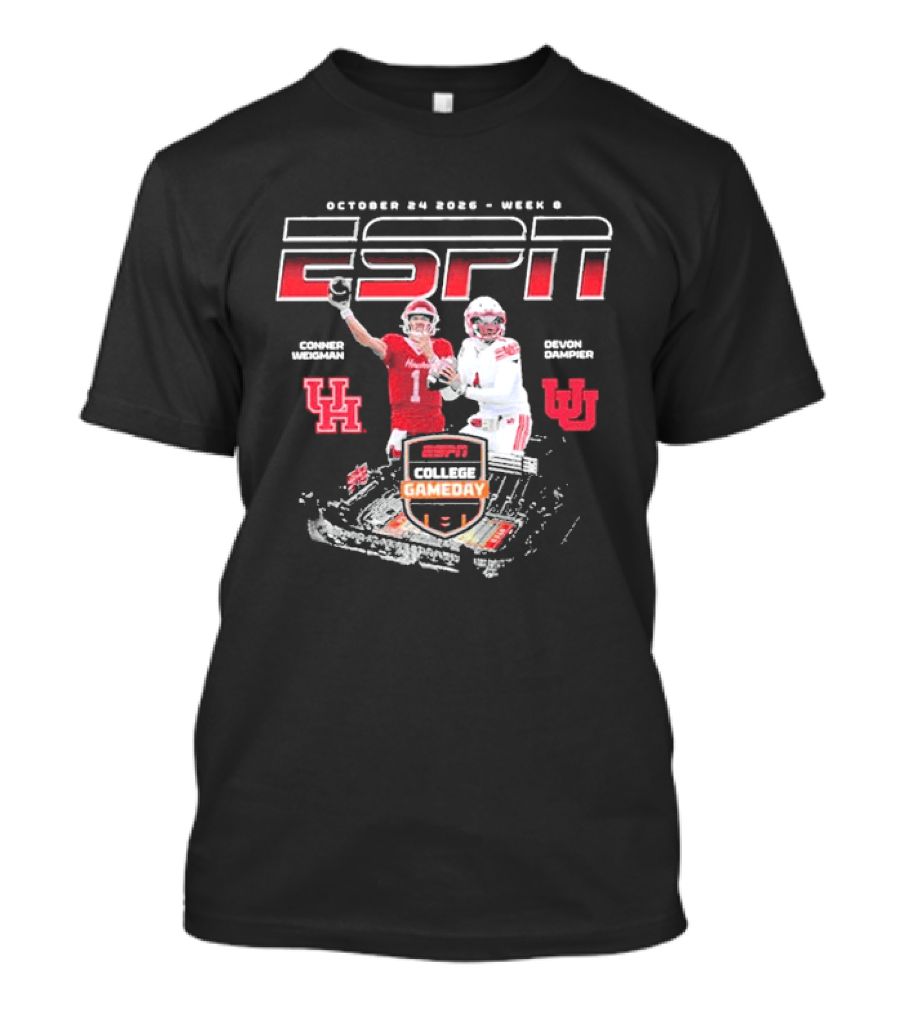 October 14 2023 Week 8 ESPN College Gameday Conner Weigman Houston Cougars Vs Devon Dampier Utah Utes T-Shirt