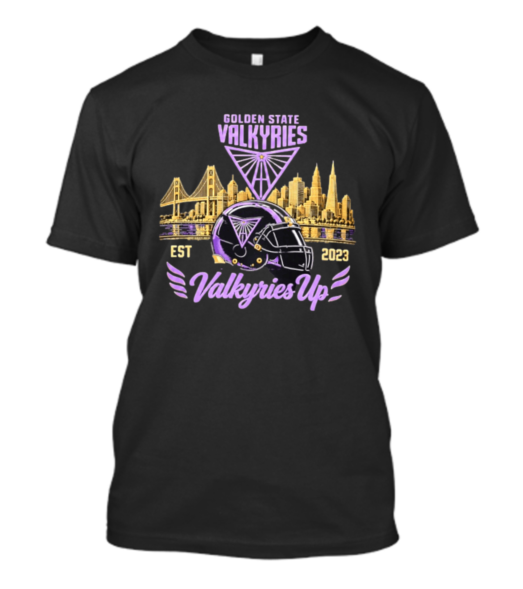Goldren State Valkyries 2023 City Skyline Valkyries Up Helmet T-Shirt