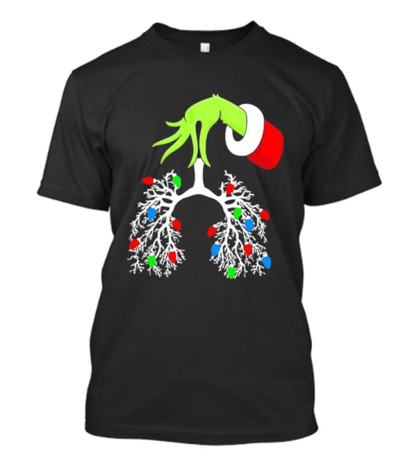 Grinch Hand Holding Christmas Lights Lung Festive T-Shirt