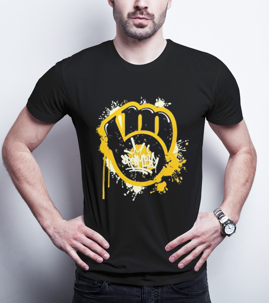 Milwaukee Brewers Graffiti Power Fist Paint Splatter T-Shirt