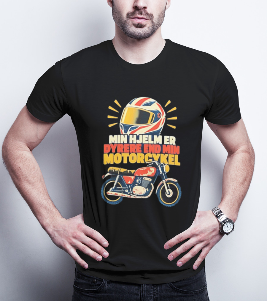 Min Hjelm Er Dyrere End Min Motorcykel Retro Motorcycle Helmet Biker T-Shirt