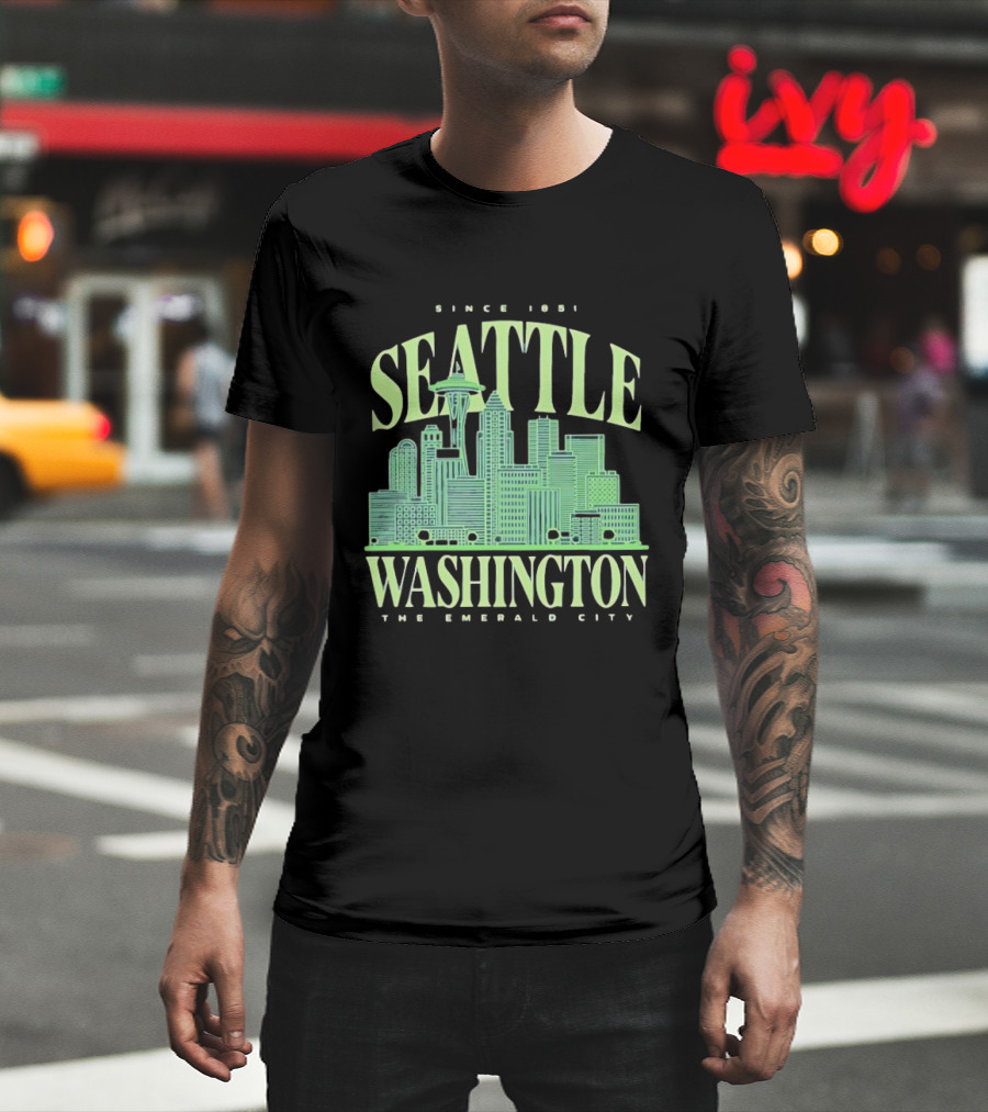 Seattle Washington Since 1851 The Emerald City Skyline T-Shirt