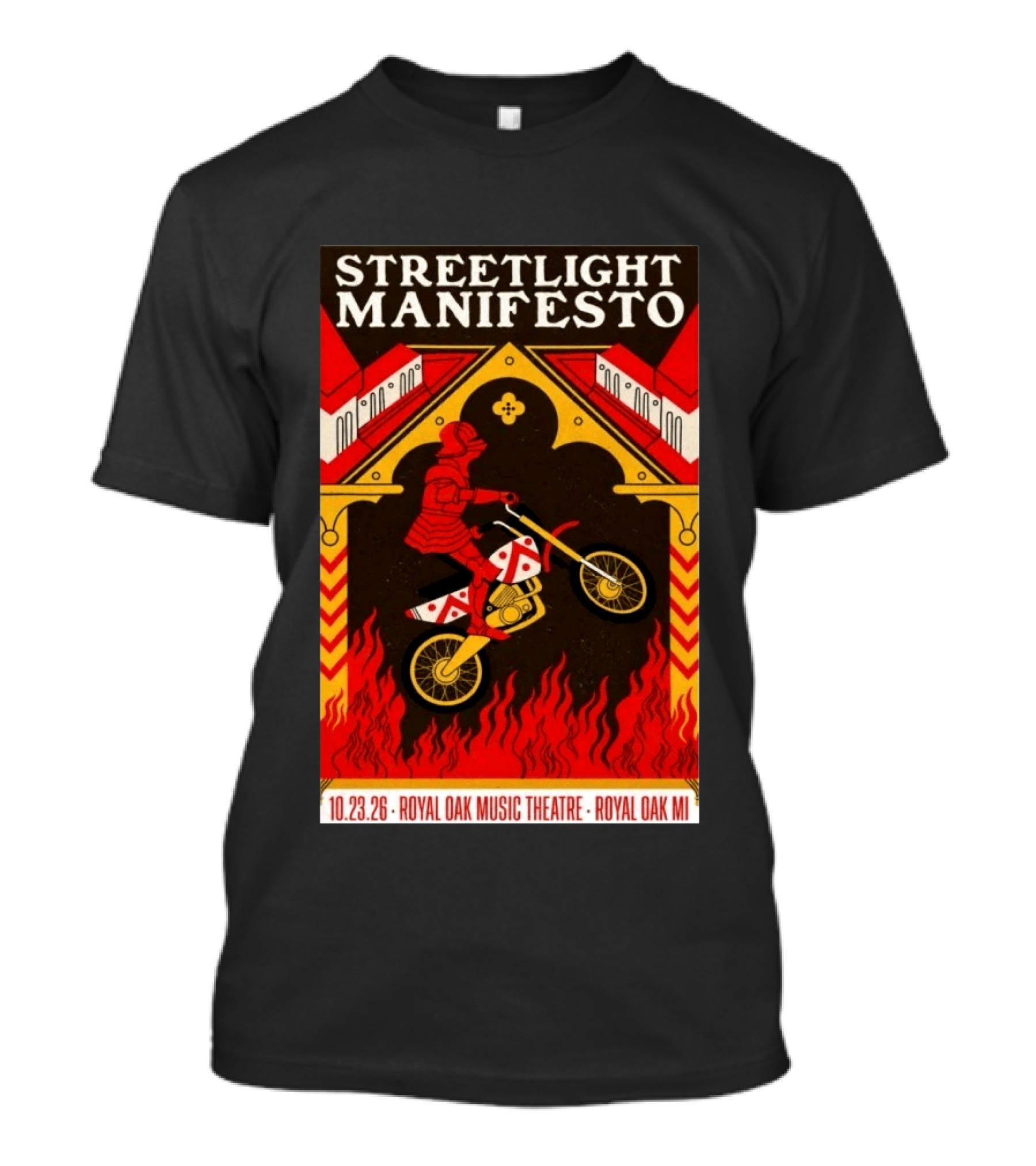Streetlight Manifesto Royal Oak Music Theatre October 23 2026 Concert Knight On Motorcycle Fire Arch T-Shirt