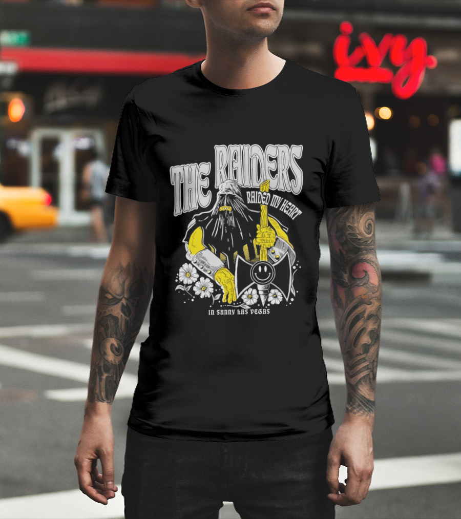 The Raiders Raided My Heart In Sunny Las Vegas Viking Or Pirate Axe And Flowers T-Shirt