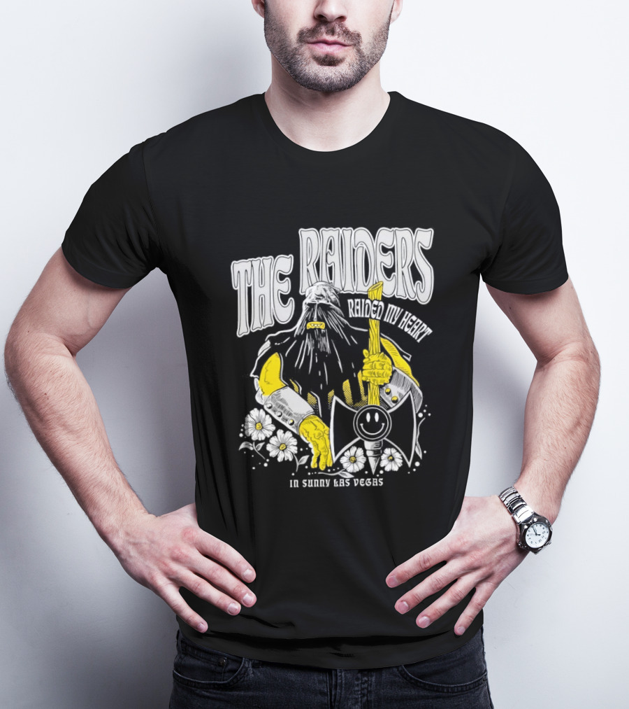 The Raiders Raided My Heart In Sunny Las Vegas Viking Or Pirate Axe And Flowers T-Shirt