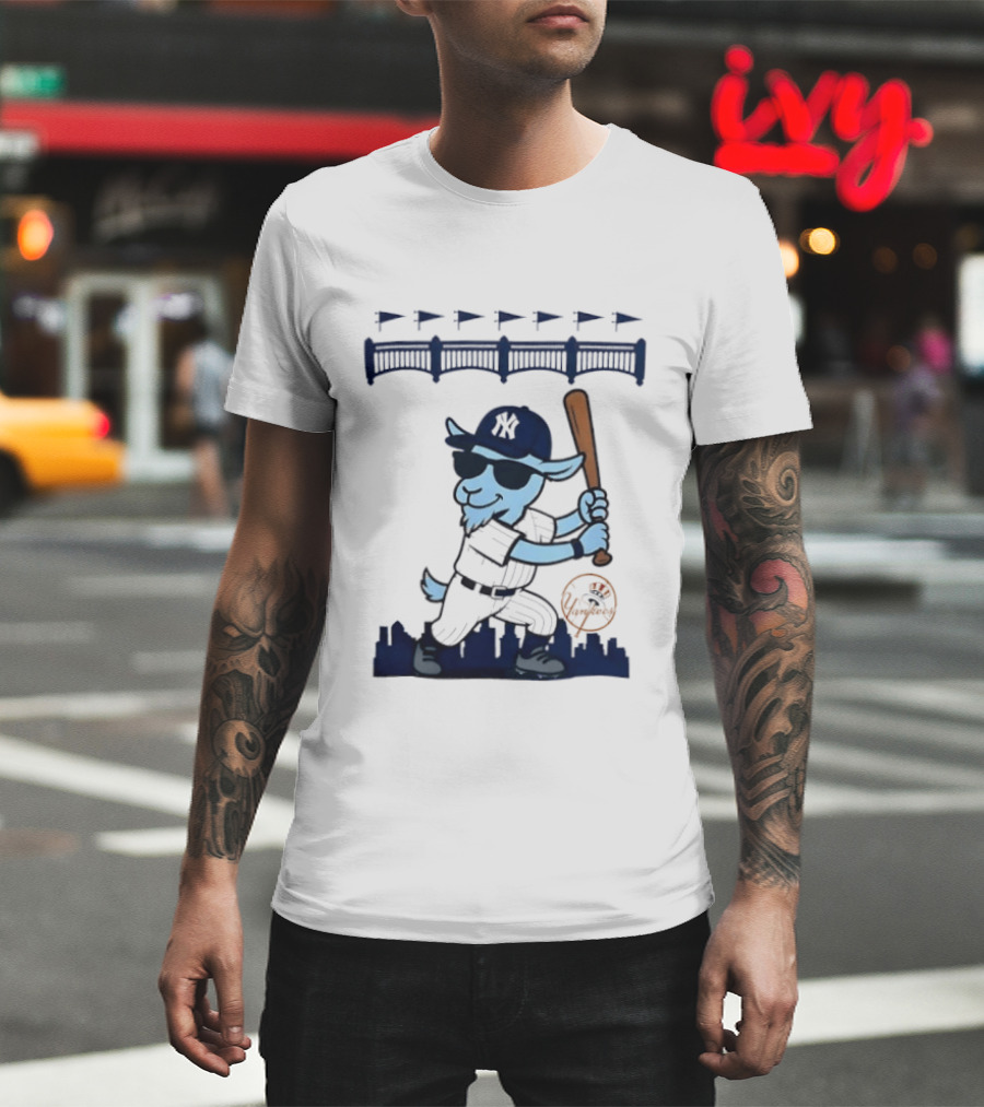 GOAT USA New York Yankees Home Run Baseball Goat Cartoon T-Shirt