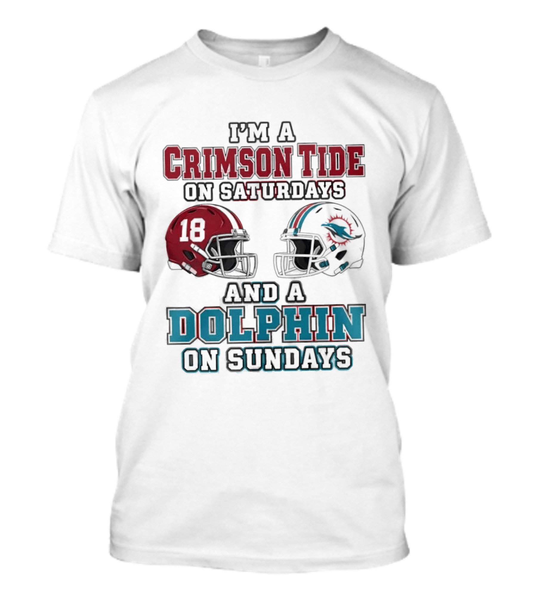 Crimson Tide Saturdays And Dolphin Sundays Football Helmets Fan Gear T-Shirt
