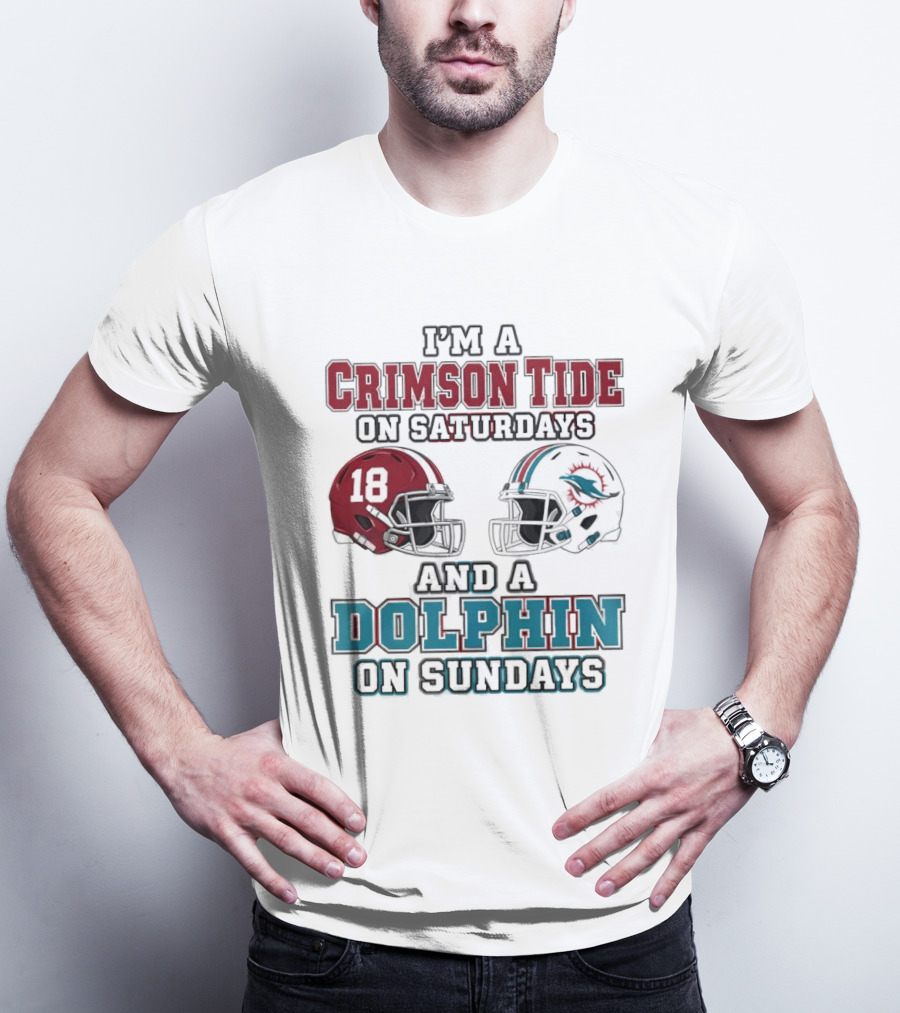 Crimson Tide Saturdays And Dolphin Sundays Football Helmets Fan Gear T-Shirt