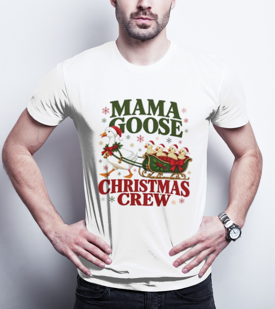 Mama Goose Christmas Crew Holiday Geese And Sleigh Festive T-Shirt