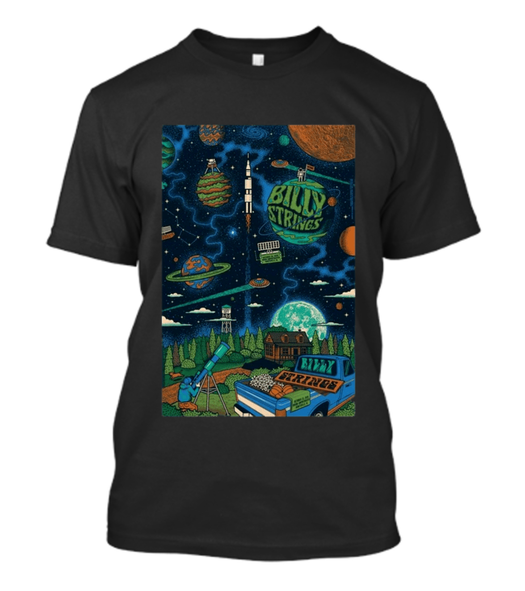 Billy Strings October 23 24 2026 Orion Amphitheater Huntsville Alabama Space Rocket Planets Telescope T-Shirt