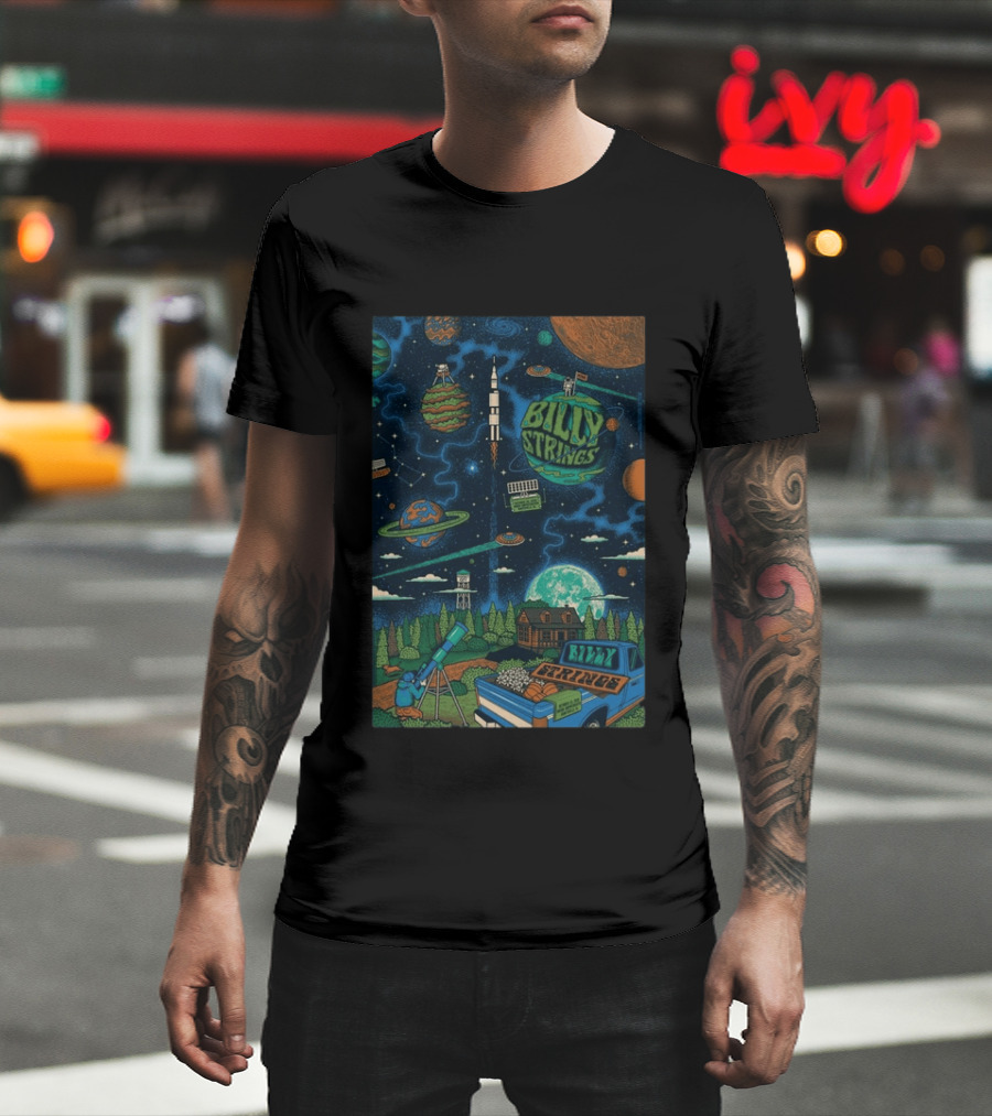 Billy Strings October 23 24 2026 Orion Amphitheater Huntsville Alabama Space Rocket Planets Telescope T-Shirt