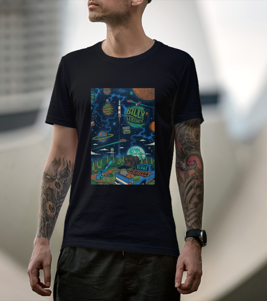 Billy Strings October 23 24 2026 Orion Amphitheater Huntsville Alabama Space Rocket Planets Telescope T-Shirt
