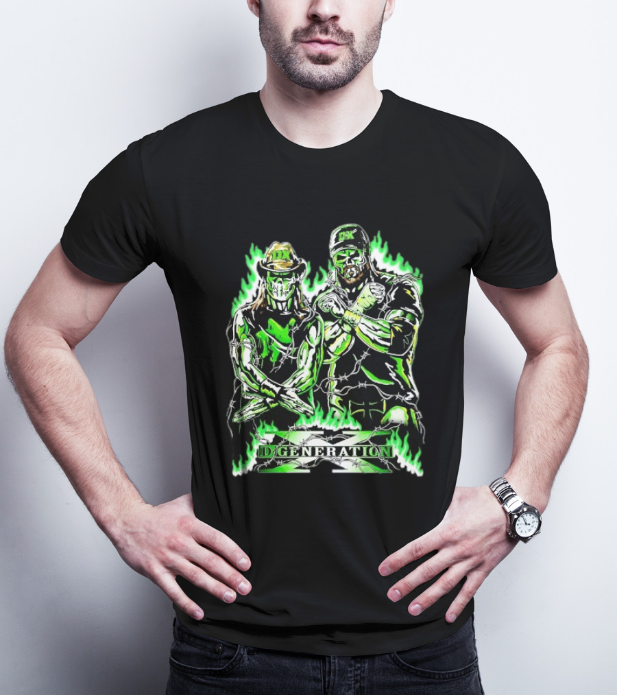 Degeneration X DX WWE Warren Lotas Barbed Wire Green Flame T-Shirt