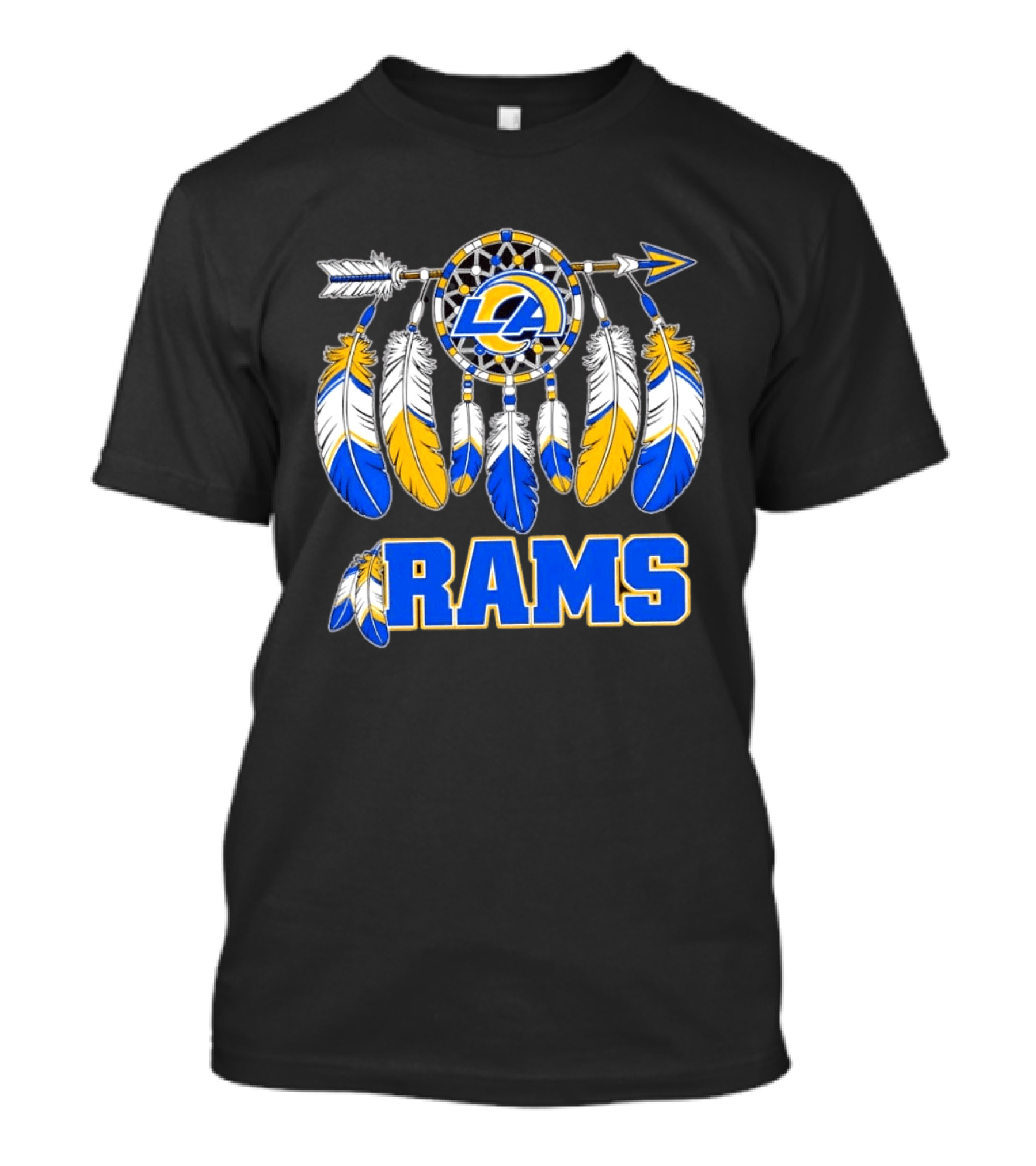 Los Angeles Rams Dreamcatcher Feather LA Logo And Rams Text With Arrow And Feathers T-Shirt