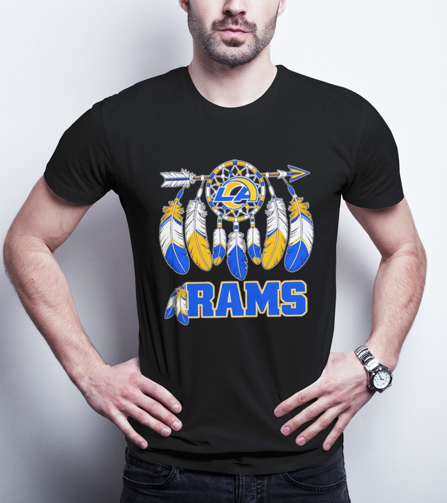Los Angeles Rams Dreamcatcher Feather LA Logo And Rams Text With Arrow And Feathers T-Shirt