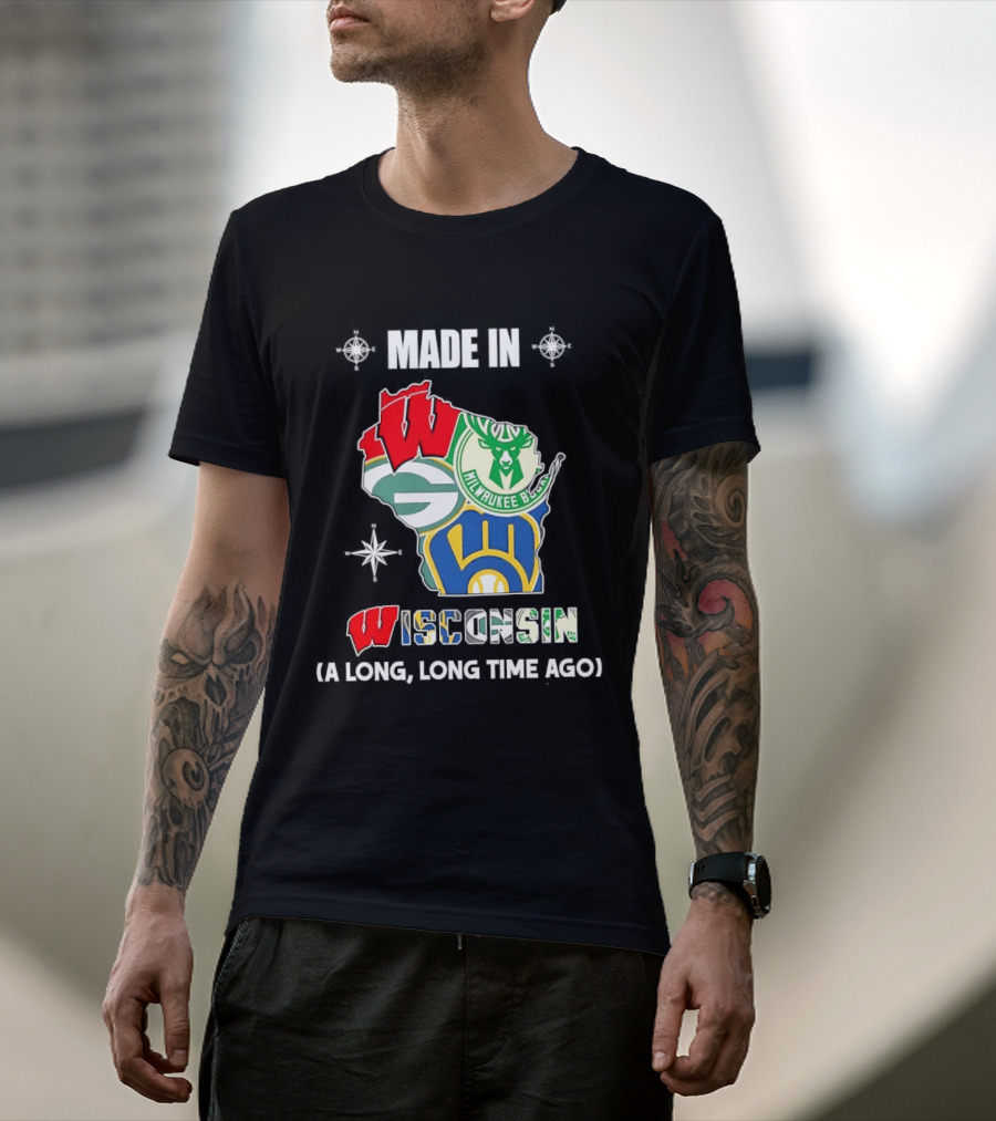 Made In Wisconsin Packers Bucks Brewers Collage A Long Long Time Ago T-Shirt