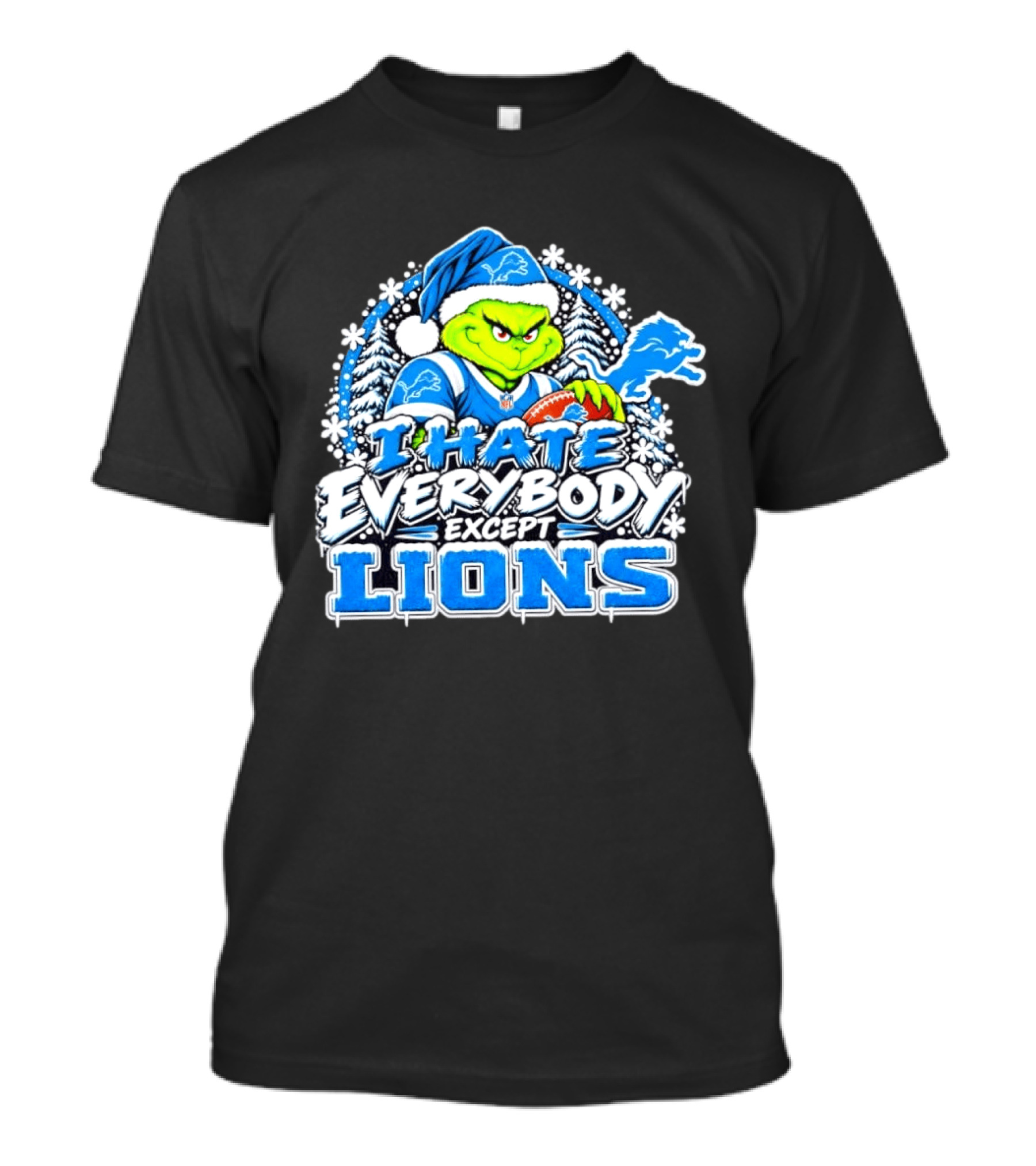 I Hate Everybody Except Detroit Lions Grinch Christmas Football T-Shirt
